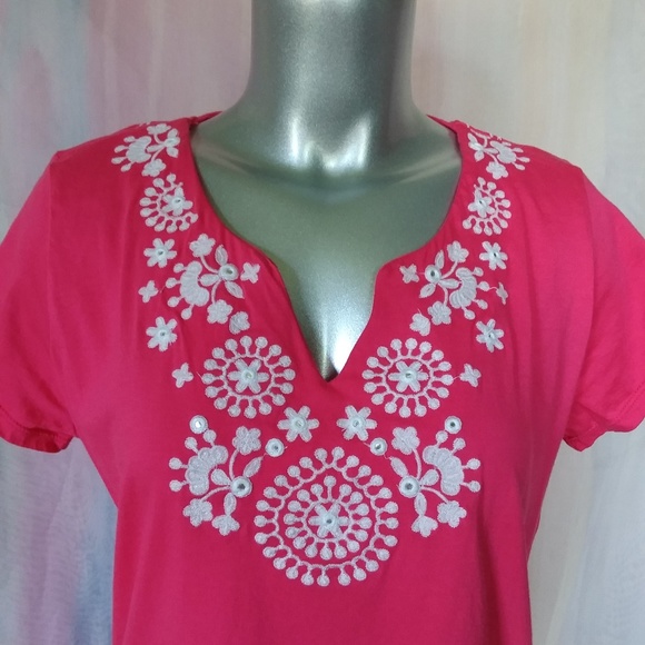 Premise | Tops | Hot Pink Tunic Top With White Embroidery | Poshmark